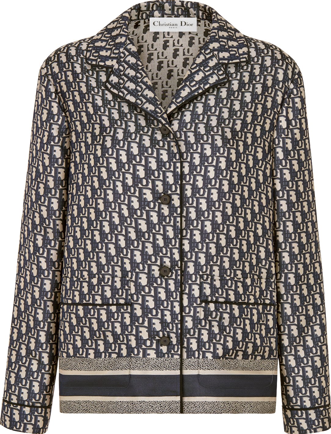 Dior Chez Moi 衬衫 蓝色桑蚕丝斜纹面料 Oblique 印花 | DIOR