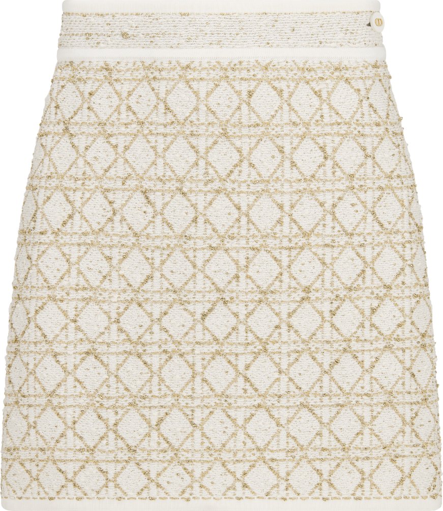 Dior Or 迷你裙 白色和金色调棉质混纺粗花呢藤格纹 | DIOR
