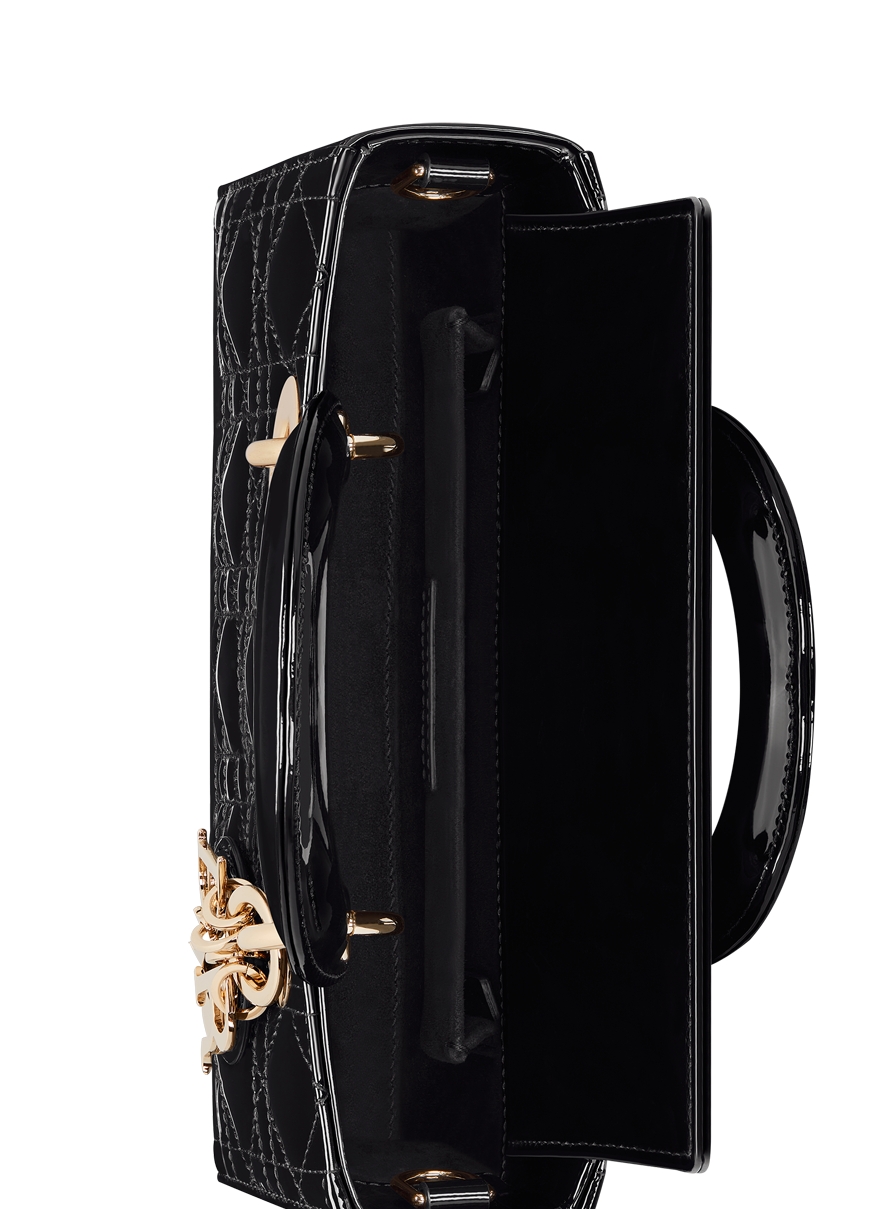 小号 Lady D-Joy 手袋 黑色漆皮牛皮革藤格纹 | DIOR